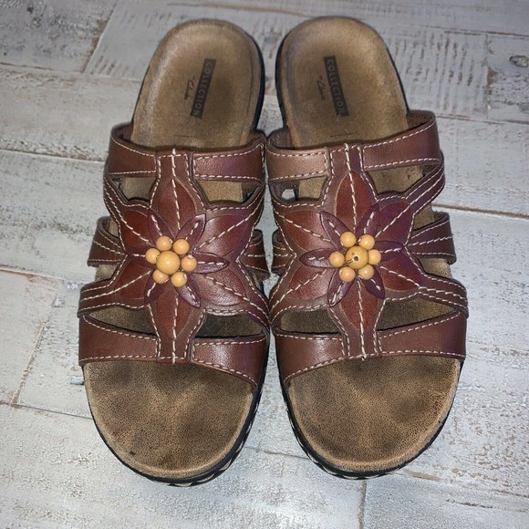 Clarks | Shoes | Clarks Collection Leather Cutout Sandals Brown Size 7 ...